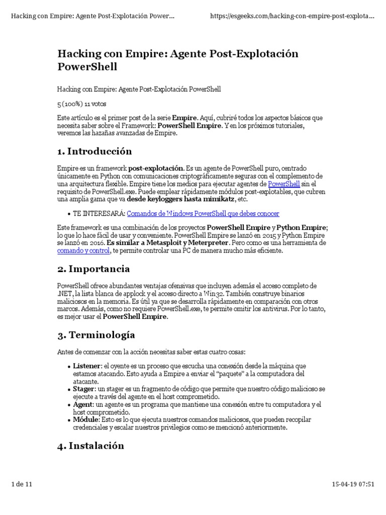 Guía paso a paso para usar Empire, un marco de hacking post-explotación ...