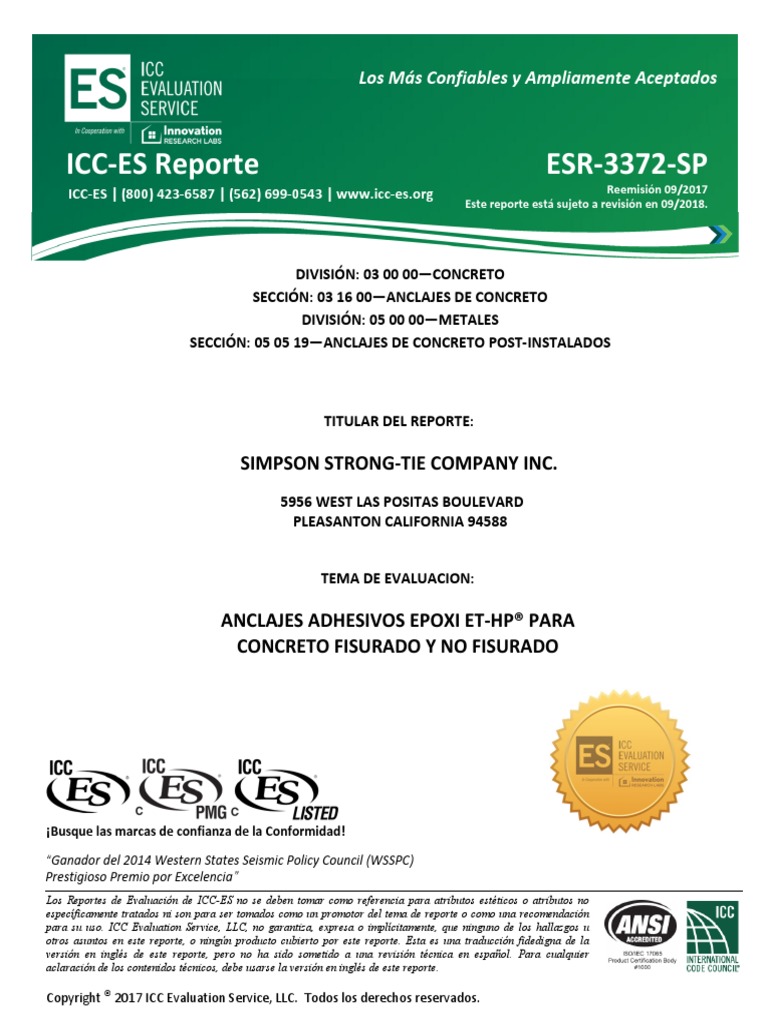 Esr-3372-Sp Et-Hp | PDF | Acero | Epoxy
