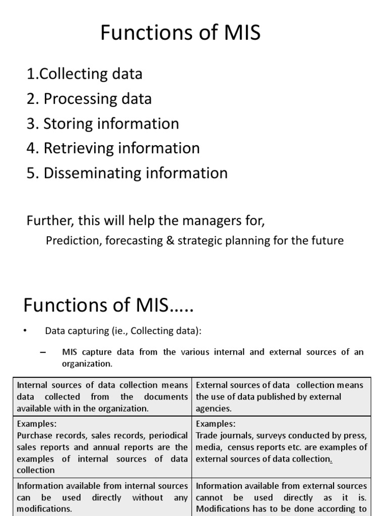 Functions of Mis | PDF | Data | Management Information System