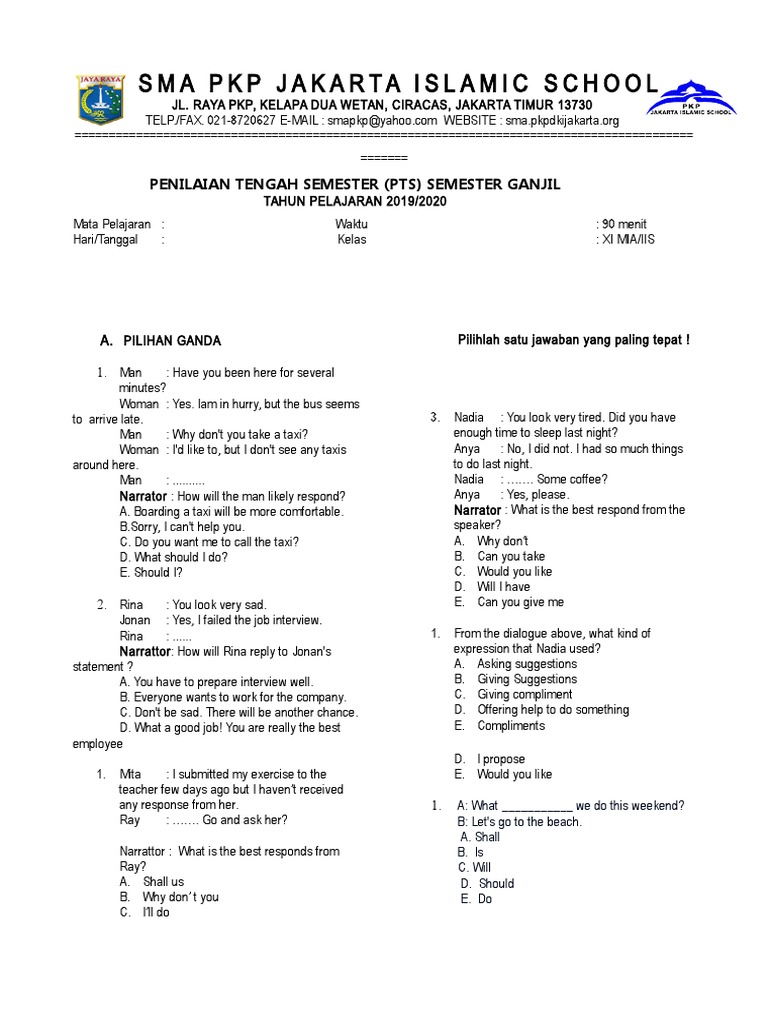 Soal Uts B. Ing Kelas Xi 2019 2020 | PDF | Self Defense | Psychology