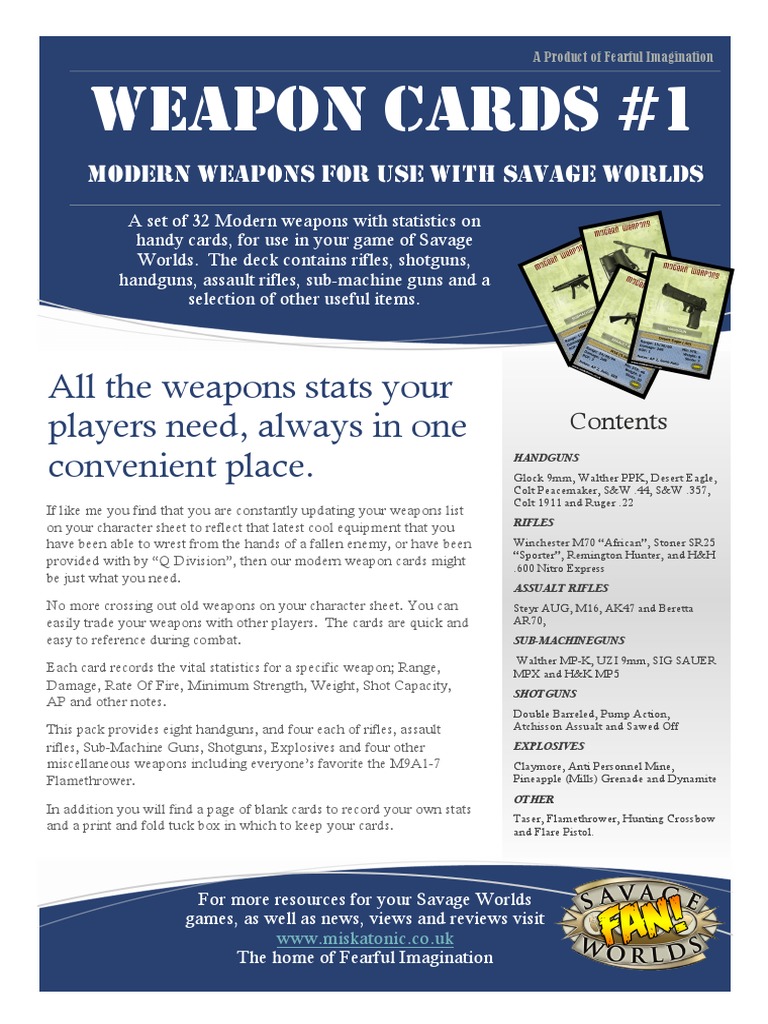Weapon Cards #1: All The Weapons Stats Your Players Need, Always in One ...