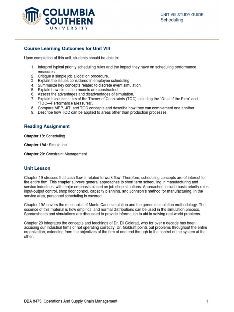 Course Learning Outcomes For Unit VIII: Scheduling | PDF Course Learning Outcomes For Unit VIII: Scheduling | PDF
