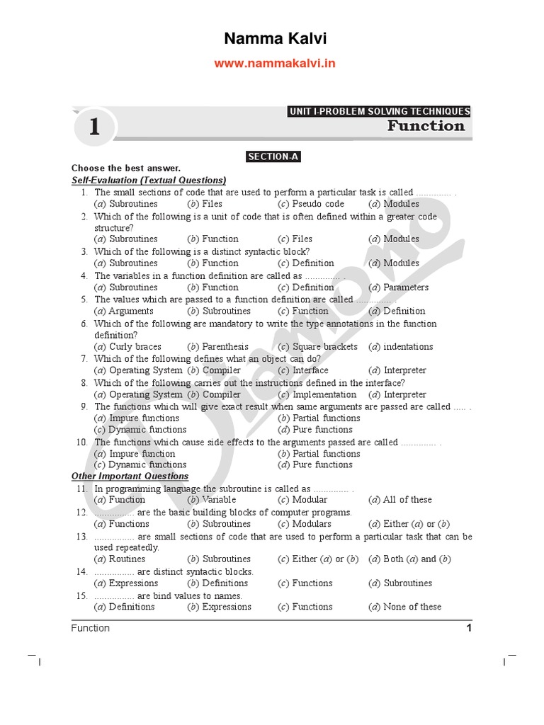 Namma Kalvi 12th Computer Science Chapter 1 Diamond Guide em | Download Free PDF | Parameter ...