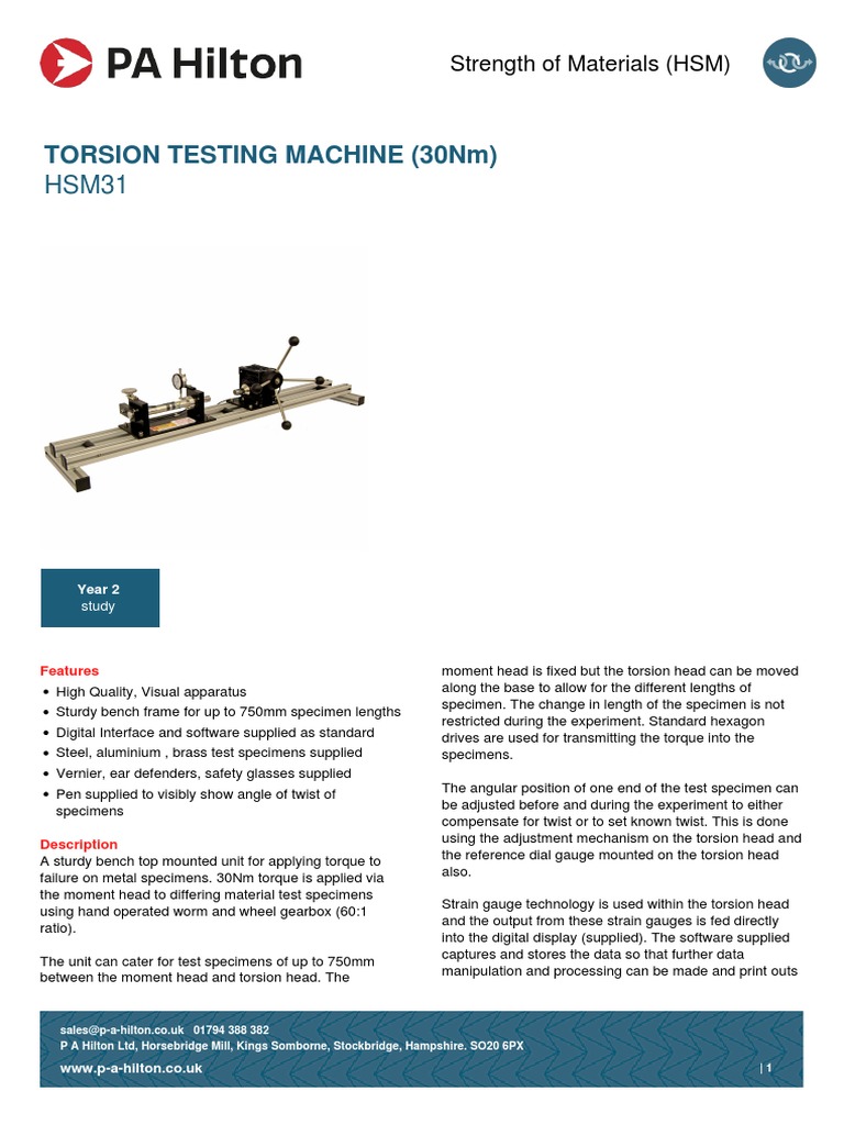 Hsm31-Torsion Testing Machine (30nm) | PDF | Young's Modulus | Torque