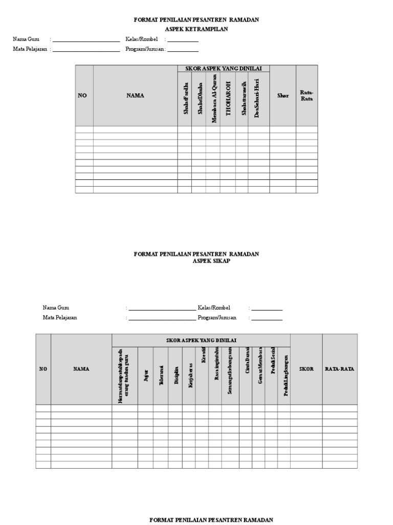 Format Penilaian Pondok Ramadan | PDF