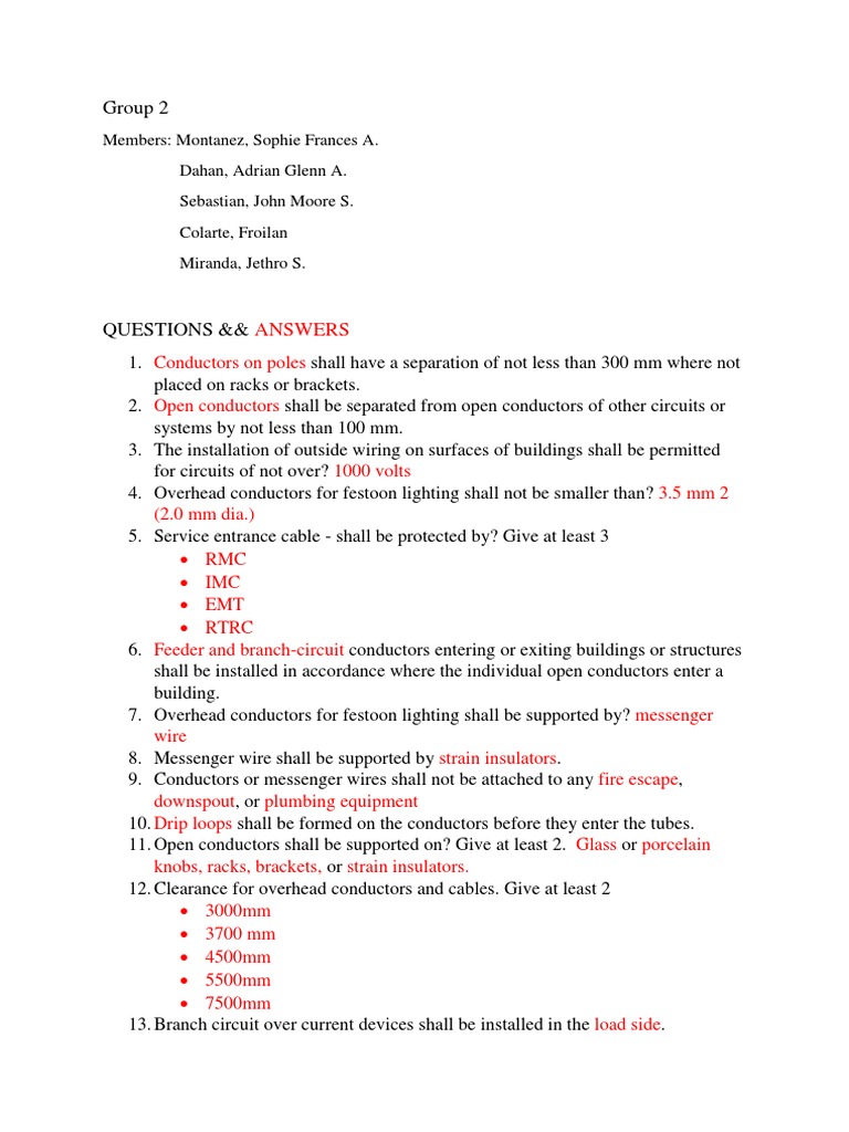 Group 2: Answers | PDF | Electrical Wiring | Electrical Conductor