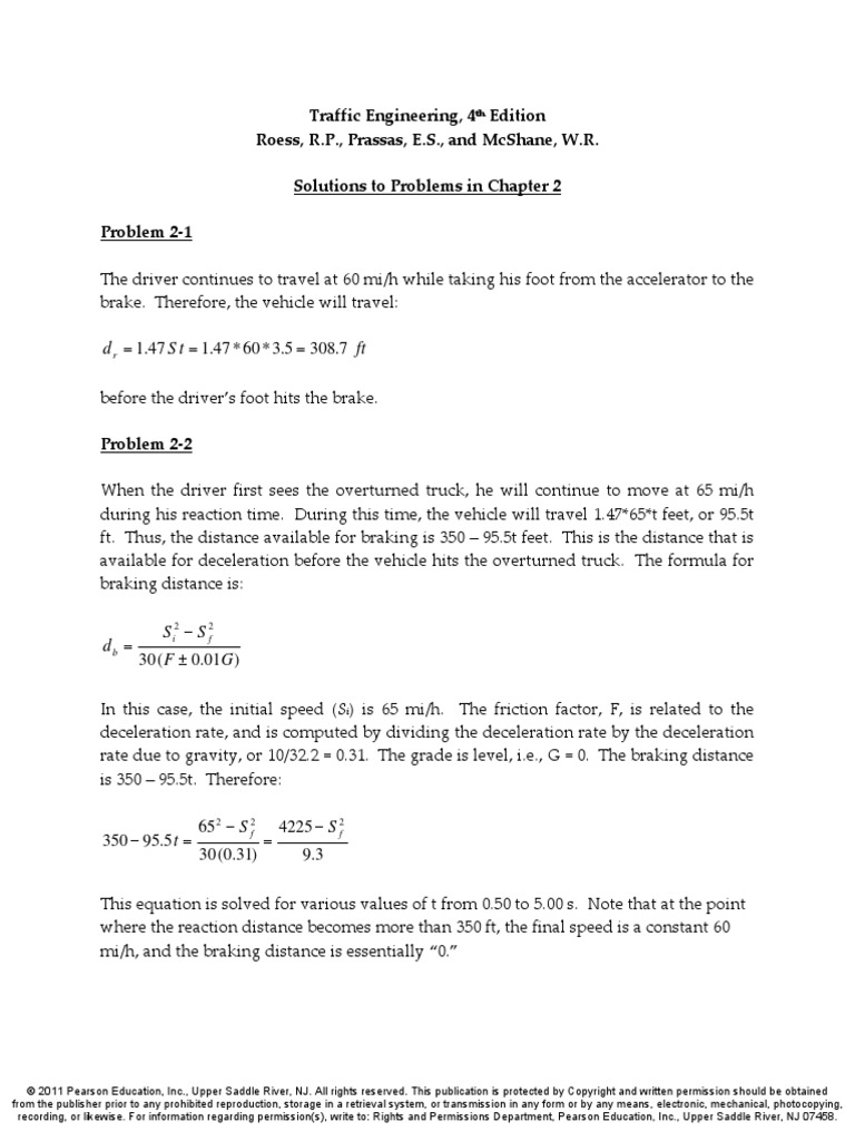 Traffic Engineering 4th Edition Roess Solution Manual CH 2 | PDF ...