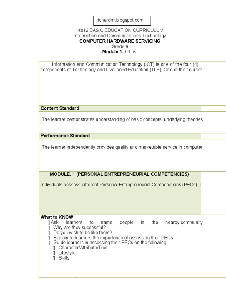 CHS 9 TG Modules 1 4 | PDF | Personal Computers | Educational Assessment