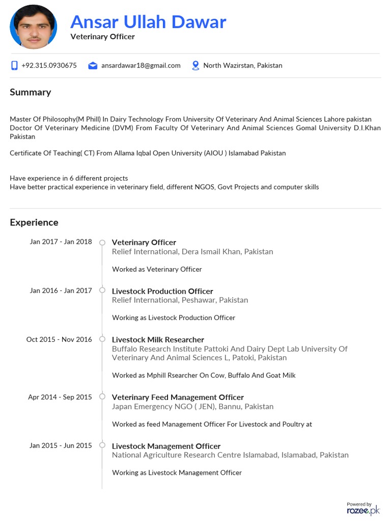 Ansar Ullah Dawar: Veterinary Officer | PDF | Veterinary Medicine | Veterinary Physician