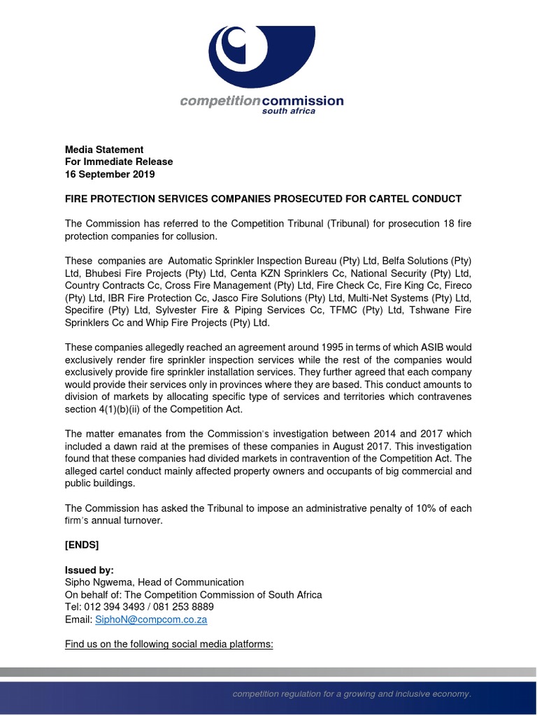 Fire Protection Companies Prosecuted For Collusion 16 September 2019 ...