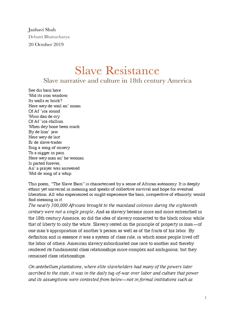 Assignment On Slave Resistance | PDF | Slavery | Slavery In The United ...