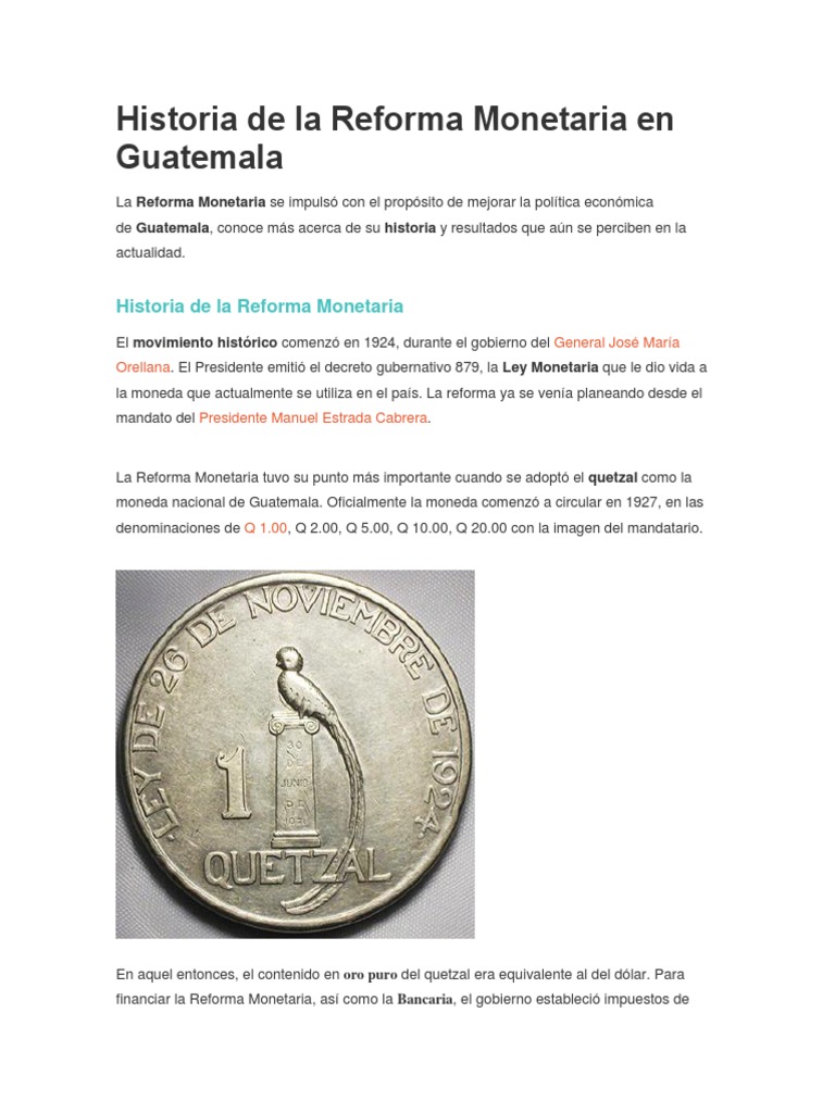 Historia de la Reforma Monetaria en Guatemala | PDF