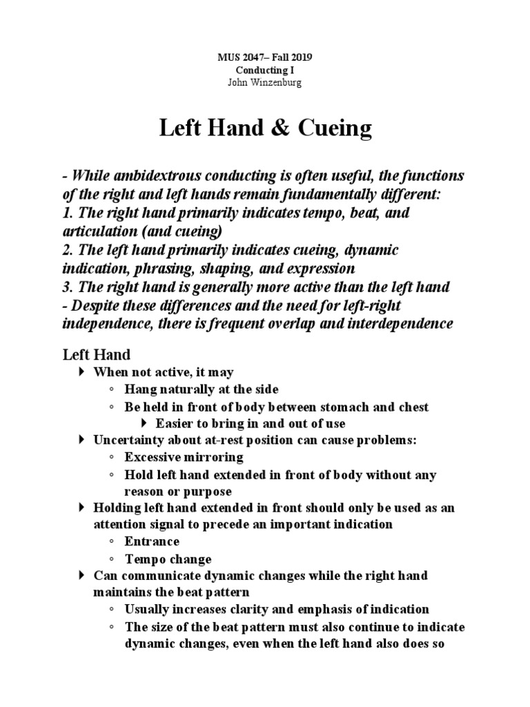 Left Hand Cueing 2019 | PDF | Conducting | Classical Music