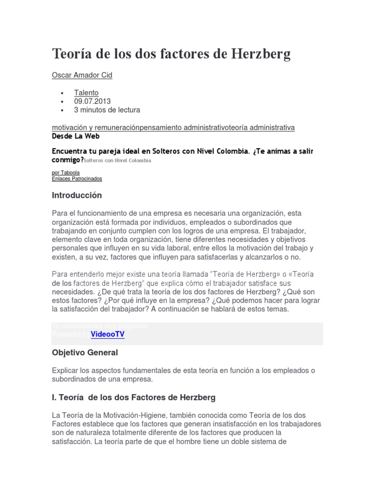 Teoría de los dos factores de Herzberg: Oscar Amador Cid