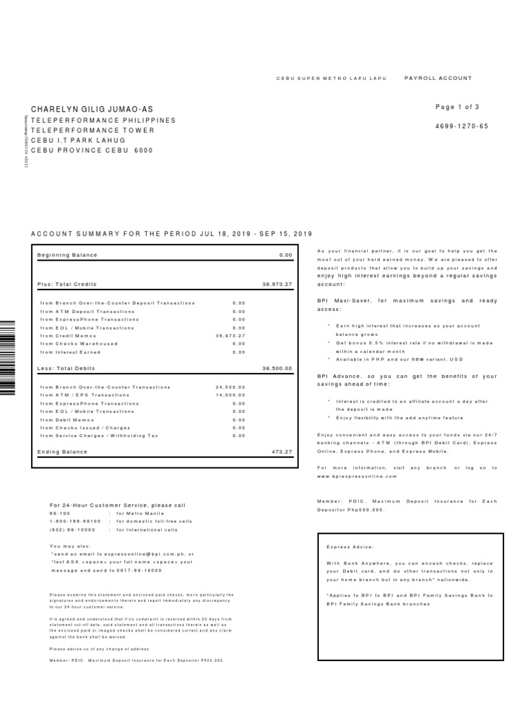 Statement | PDF | Debit Card | Deposit Account