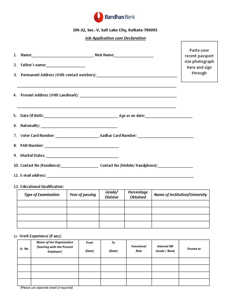 DN-32, Sec.-V, Salt Lake City, Kolkata-700091: Job Application Cum Declaration | PDF | Social ...
