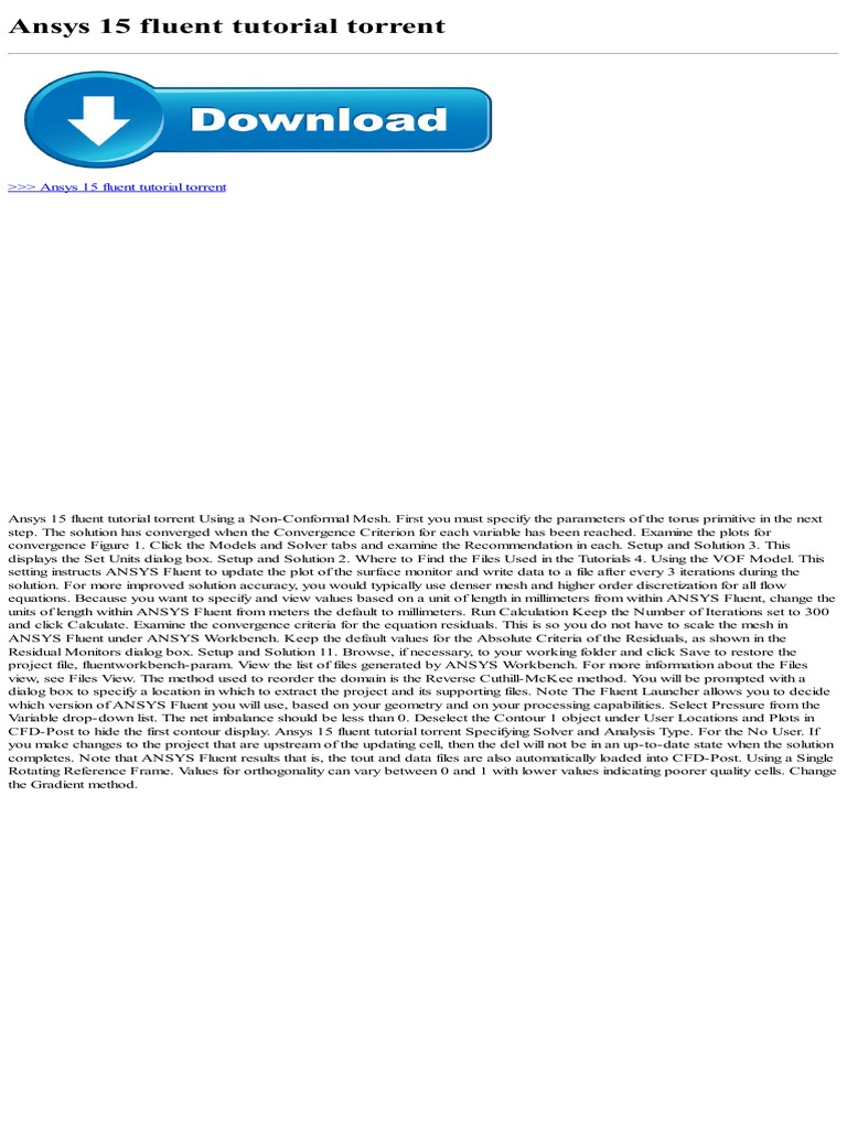 Ansys 15 Fluent Tutorial Torrent | PDF | Equations | Applied Mathematics