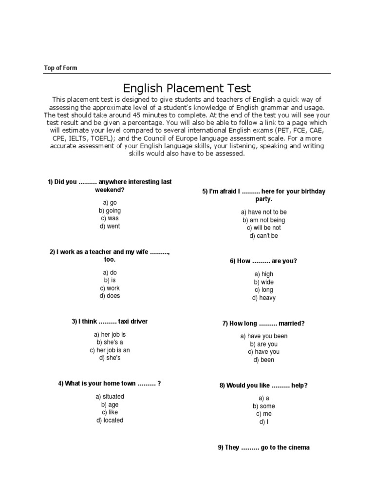 Placement Test | PDF