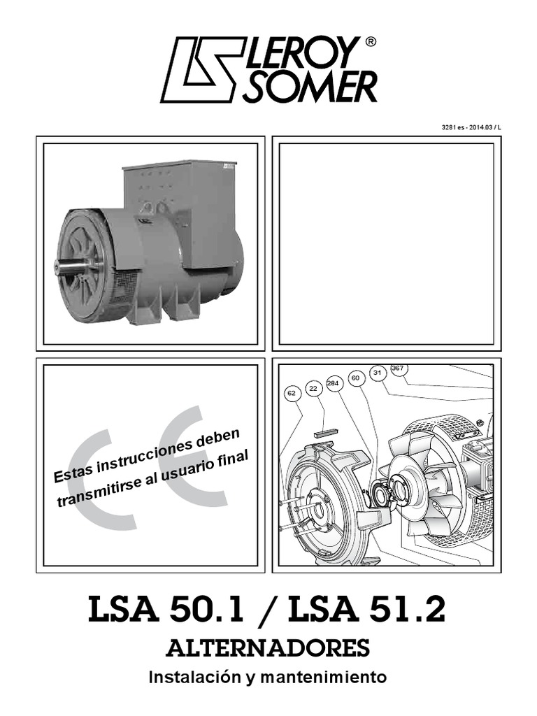 LSA 50 1 LSA 51 2 Alternadores Instalacion y Mantenimiento 3281 Es 2014 03 L LEROY SOMER PDF ...
