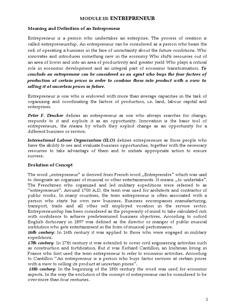 Entrepreneur: Meaning and Definition of An Entrepreneur | PDF ...