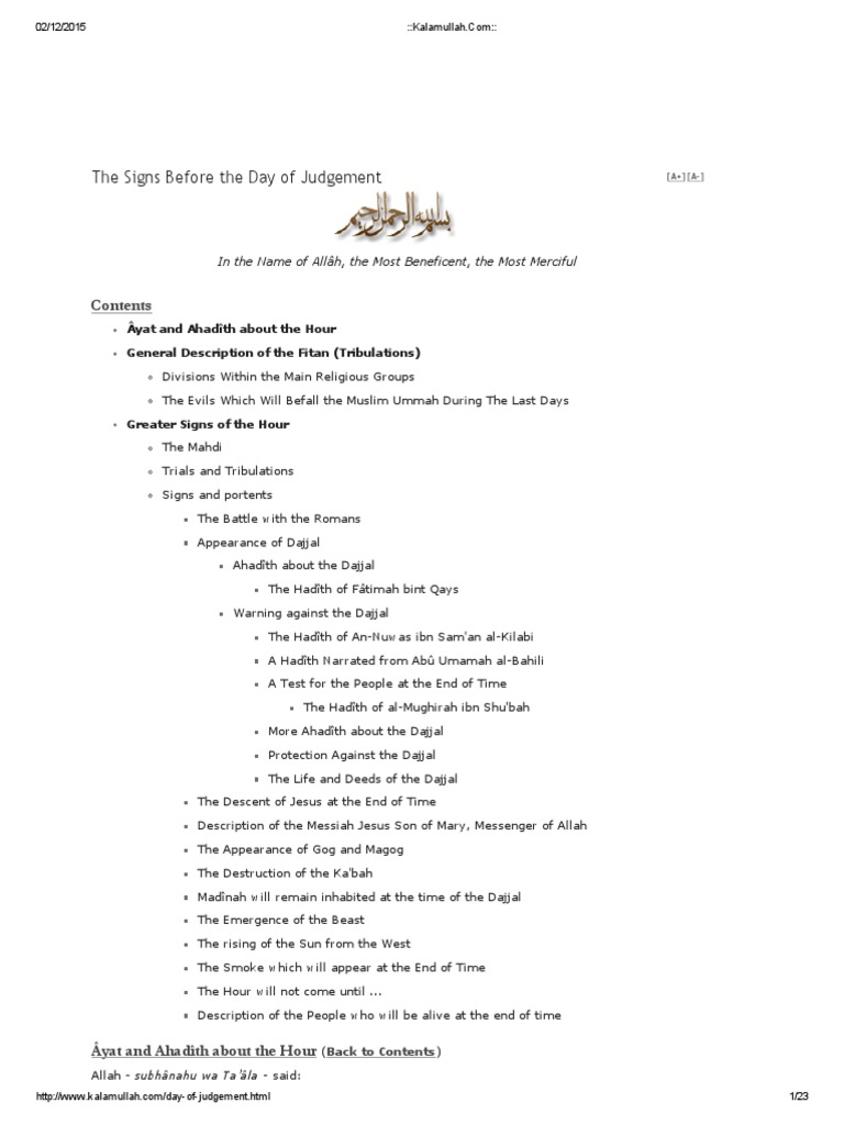 The Signs Before The Day of Judgement | PDF | Hadith | Ahl Al Bayt
