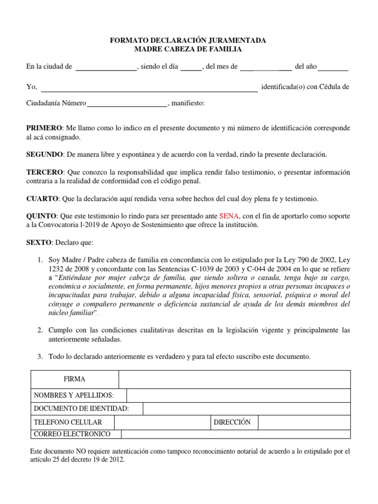 declaración juramentada