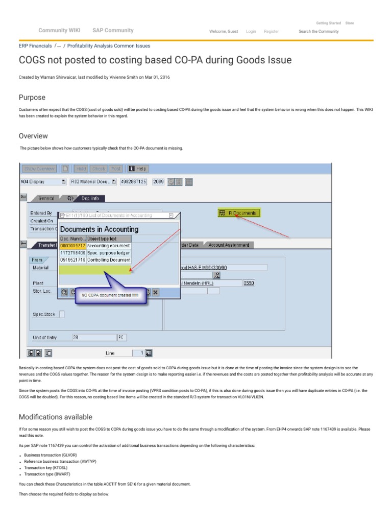 COGS Not Posted To Costing Based CO-PA During Goods Issue - ERP ...