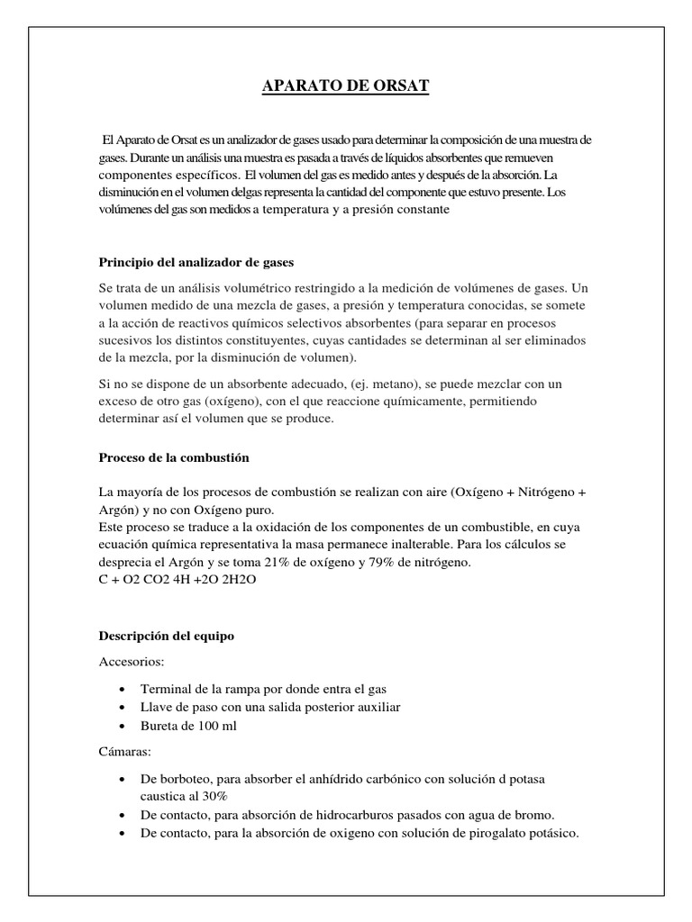 Análisis de Gases con Aparato Orsat | PDF | Oxígeno | Gases