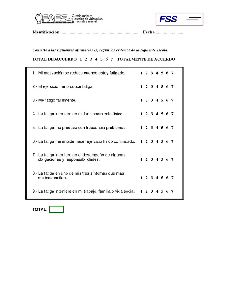 MEDICINA - Test-FSS - Escala de Intensidad de Fatiga | PDF