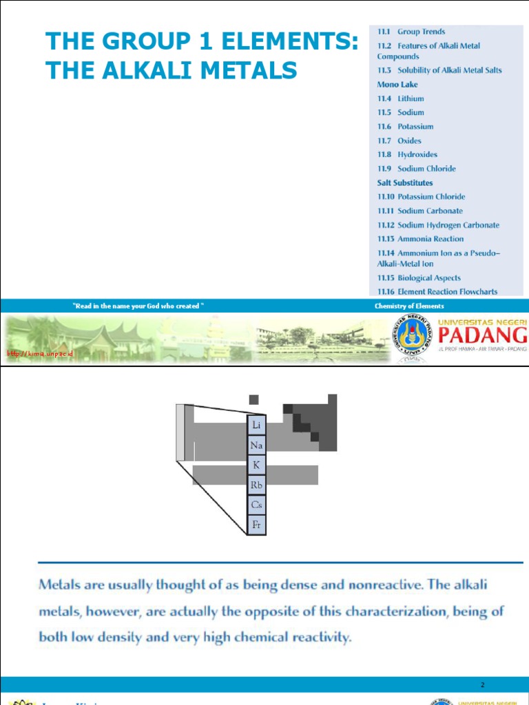 The Group 1 Elements: The Alkali Metals: "Read in The Name Your God Who ...