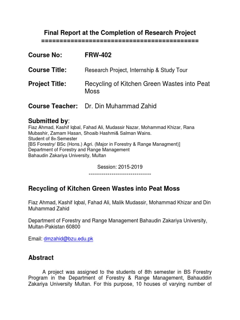 Kitchen Waste Recycling to Peat Moss | PDF | Organic Matter | Decomposition