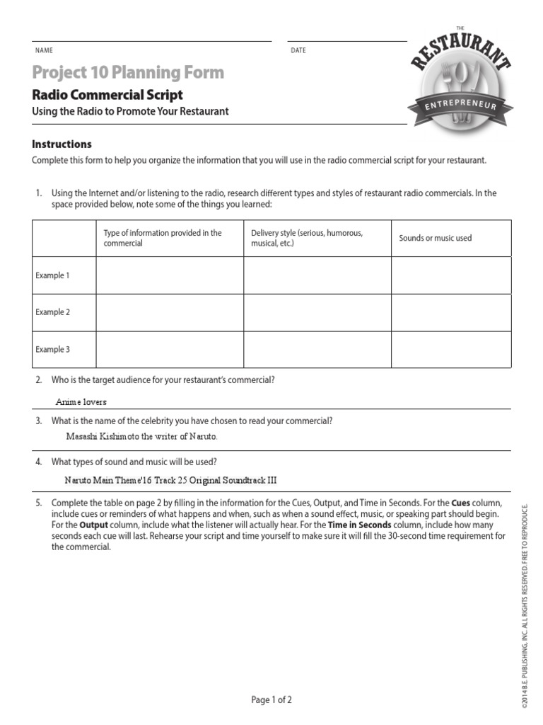 Rohan Bhattarai - Project 10 Planning Form 1 | PDF | Entertainment (General)