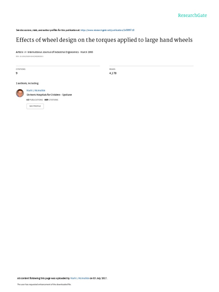 Effects of The Wheel Design On The Torques Applied To Large Hand Wheels ...