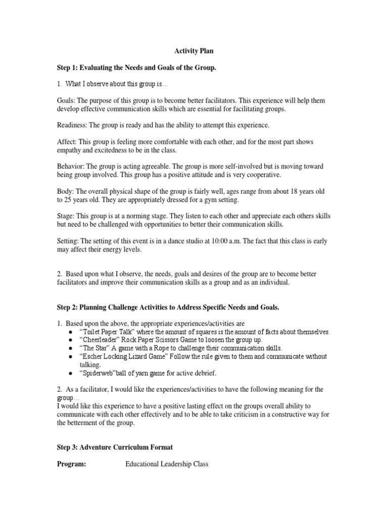 Group Communication Skills Activity Plan | PDF | Behavior Modification ...