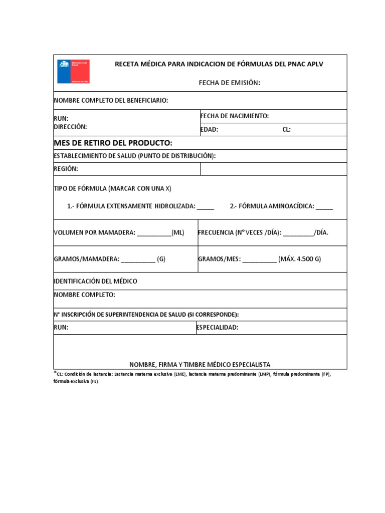 Receta Médica PNAC APLV | PDF