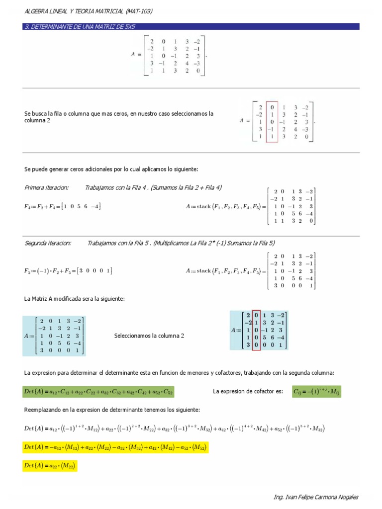 DETERMINANTE 5X5 Will | PDF | Determinante | Matriz (Matemáticas)
