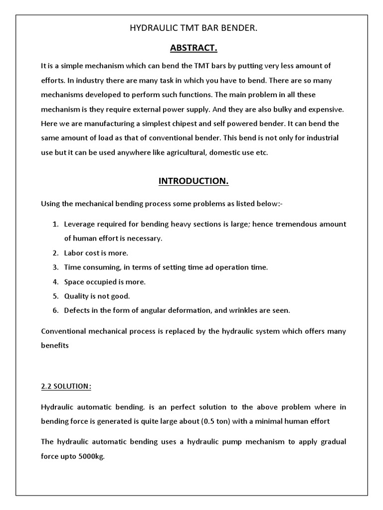 Hydraulic TMT Bar Bender Overview | PDF | Bending | Hydraulics