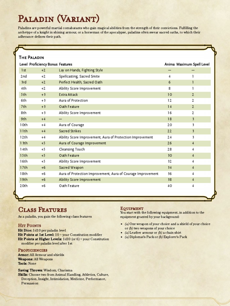 Paladin (Variant) Class | PDF