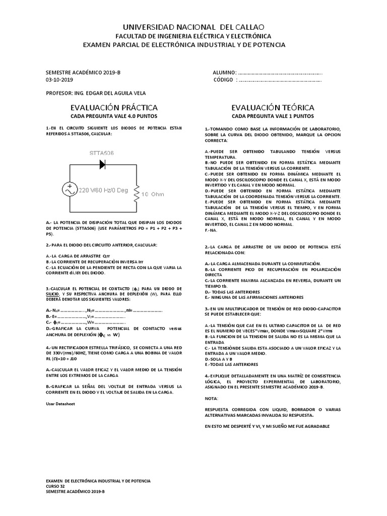 Examen Parcial Eip 2019b | PDF | Diodo | Rectificador