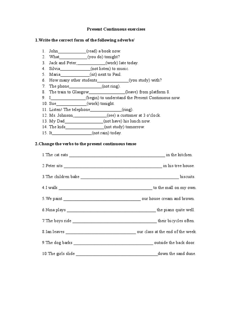 Present Continuous Exercise | PDF | Grammar | Syntax