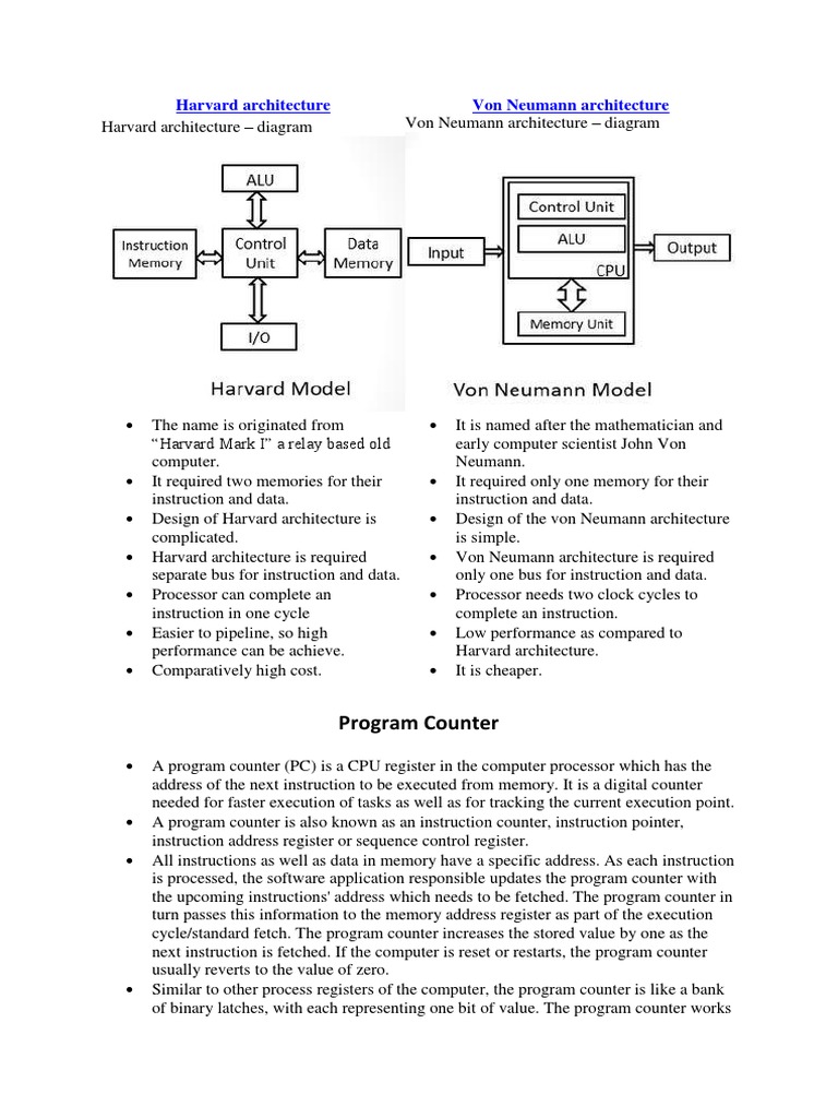 Harvard Architecture Von Neumann Architecture: Program Counter | PDF ...