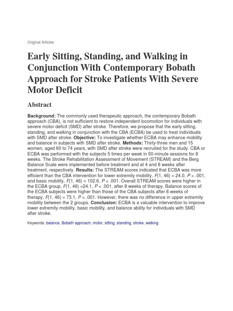 Early Mobility Techniques for Stroke Recovery | PDF | Science & Mathematics