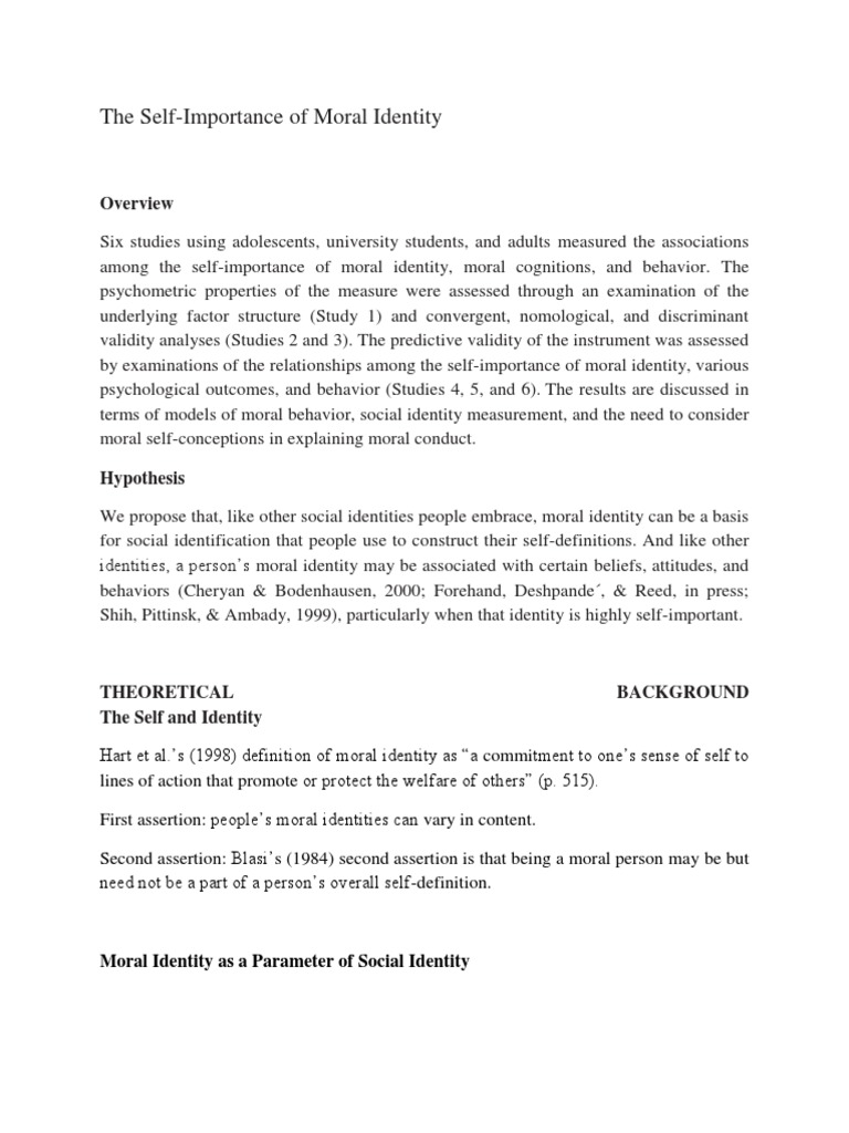 The Self-Importance of Moral Identity | PDF | Survey Methodology ...