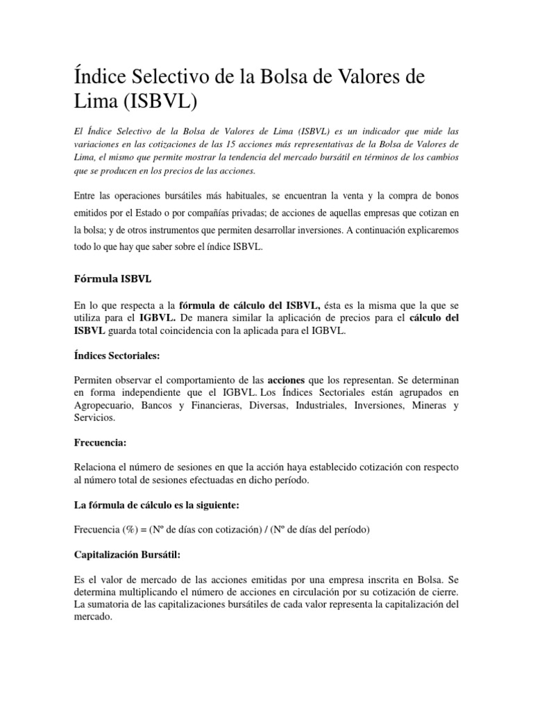 ISBVL | PDF | Bolsa | Capitalización de mercado