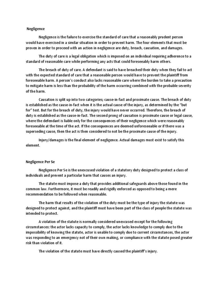 Torts Rule Statements Outline | PDF | Negligence | Causation (Law)