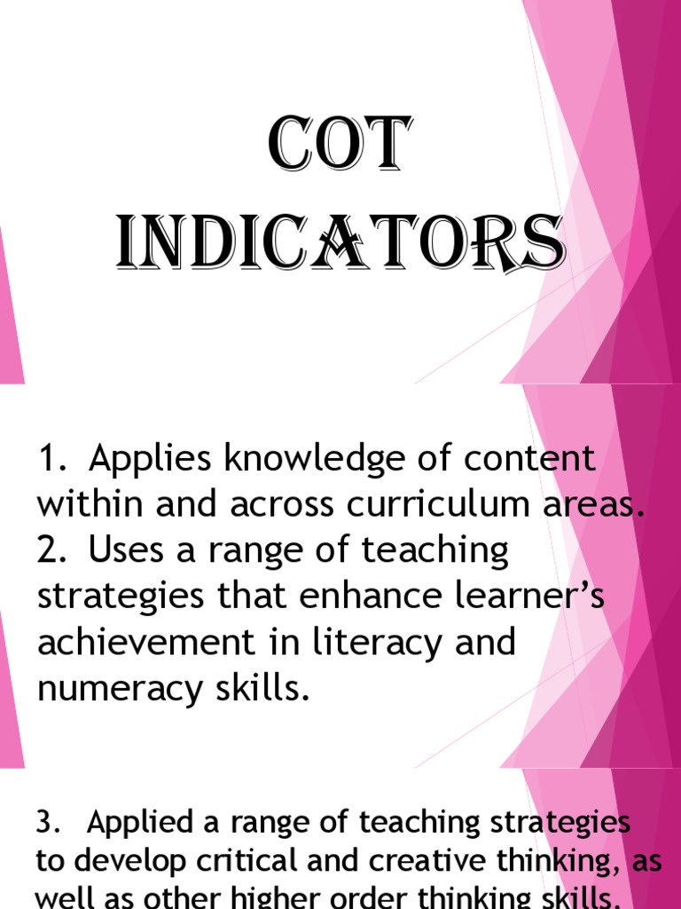 COT Indicators for Classroom Evaluation | PDF | Career & Growth