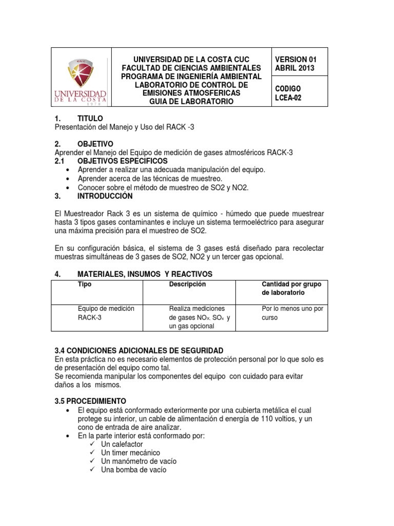 Manejo Del RACK-3 | PDF | Laboratorios | Naturaleza