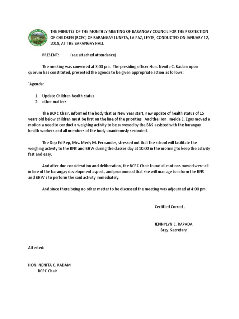 BCPC Minutes | PDF | Quorum