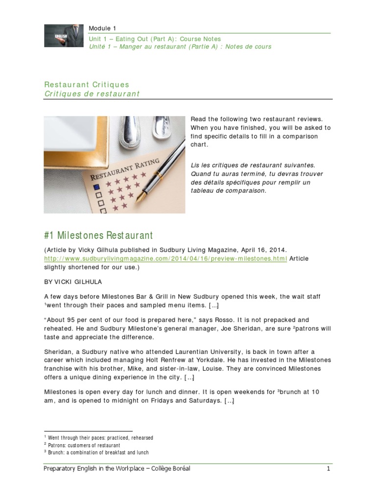 M1.1 RW Notes Restaurant-Reviews | PDF | Restaurants | Lunch