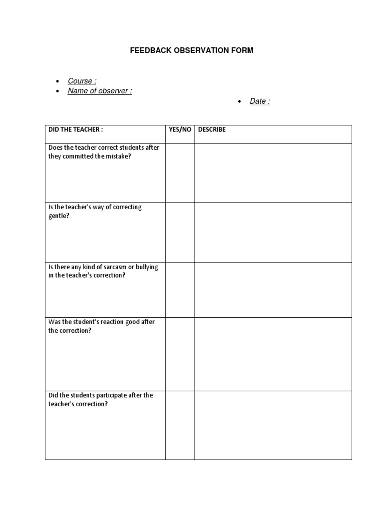 Teacher Feedback Observation Form | PDF | Career & Growth | Language ...